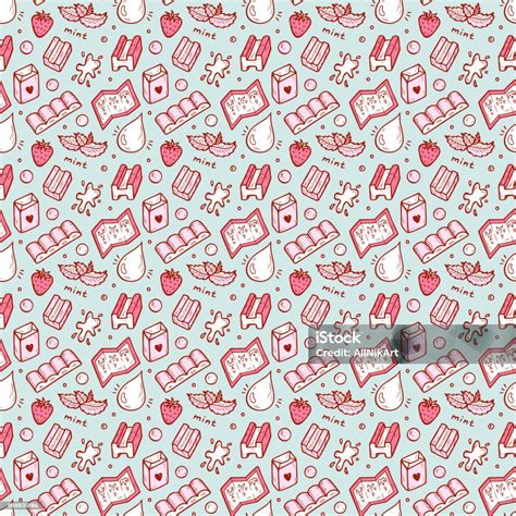 딸기와 민트 버블 껌 완벽 한 패턴입니다 손으로 그린 낙서 씹는 잇 몸 과자입니다 블랙 및 화이트 벡터 일러스트 레이 션 검볼에 대한 스톡 벡터 아트 및 기타 이미지