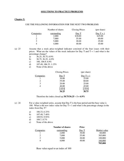 Solutions To Practice Problems On Portfolio Analysis Fin 4315 Docsity