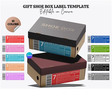 Shoe Box Label Template Birthday Favor Box Canva Editable Digital