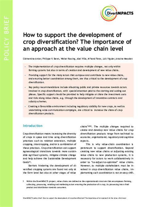 Pdf How To Support The Development Of Crop Diversification The