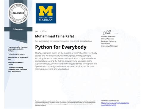Completed Python For Everybody Specialization Talha Rafat Posted On The Topic Linkedin
