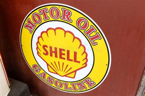 Shell Motor Oil Gasoline Company Logo Brand And Text Sign Round Ancient Old Panel Editorial