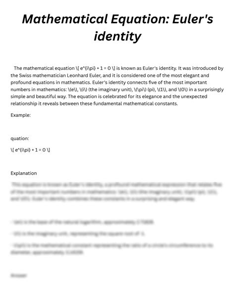 Solution Mathematical Equation Euler S Identity Studypool