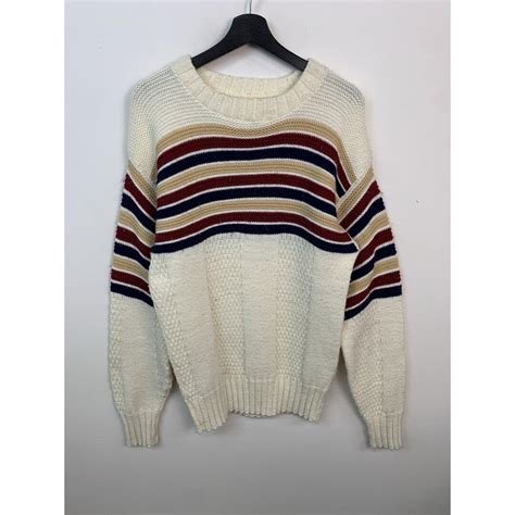 Vintage Sweater 1990s Knit Color Stripe 3d Knit Sweater Size Mvintage