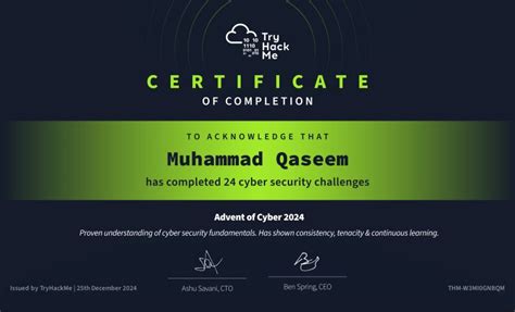 Muhammad Qaseem On Linkedin Adventofcyber Tryhackme Cybersecurity