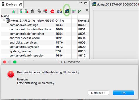 Android Error Obtaining Ui Hierarchy And Screen Not Available Stack
