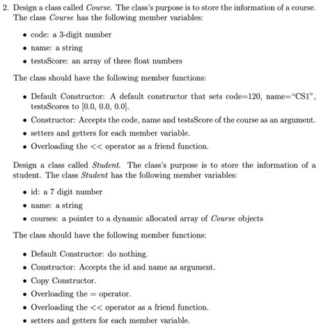 solved 2 design a class called course the class s purpose