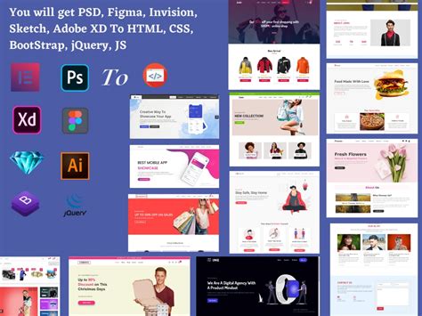 your xd figma psd design converted to responsive html css and bootstrap