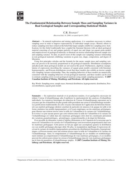 Pdf The Fundamental Relationship Between Sample Mass And Sampling