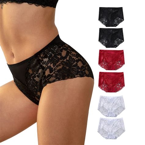 Cinvik Lace Briefs For Women Black Cheeky Underwear High Waisted Sexy Panties Pack Sizes To
