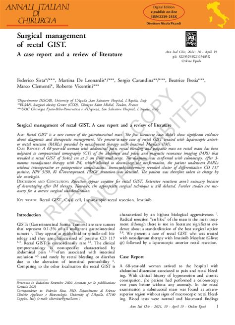 Pdf Surgical Management Of Rectal Gist