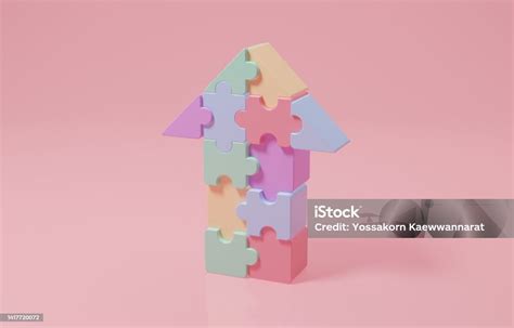 위쪽 화살표 퍼즐 비즈니스 성장과 성공을위한 협력 프로젝트 개념을 끝내기위한 팀워크 3d 렌더링 일러스트레이션 화살표에 대한 스톡 사진 및 기타 이미지 Istock