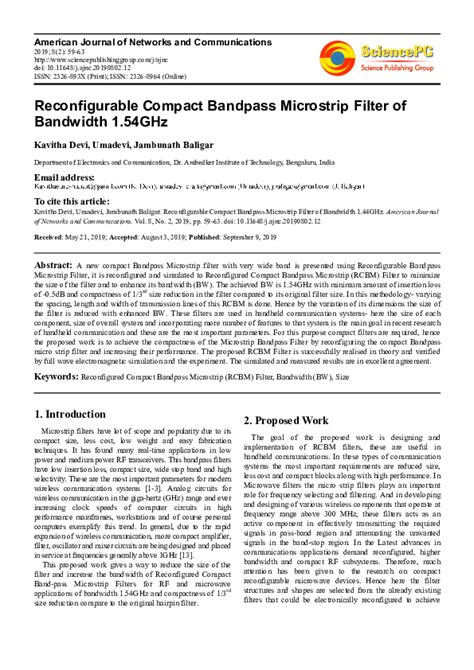 Pdf Reconfigurable Compact Bandpass Microstrip Filter Of Bandwidth 154ghz