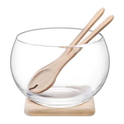 Lsa Serve Glass Salad Set And Oak Base Unisex Clear Flannels