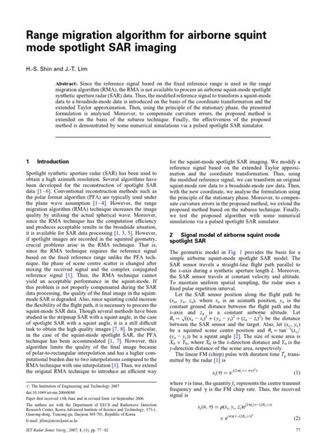 Range Migration Algorithm For Airborne Squint Mode Spotlight Sar Imaging Pdf