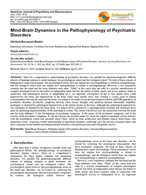 Mind Brain Dynamics In The Pathophysiology Of Psychiatric Disorders Pdf