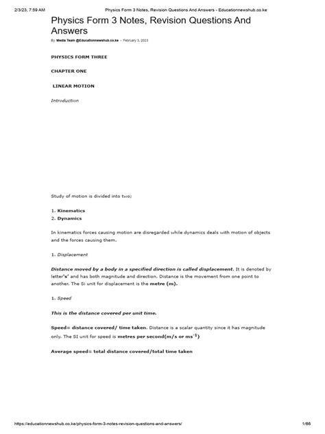 Physics Form 3 Notes Revision Questions And Answers Educationnewshub
