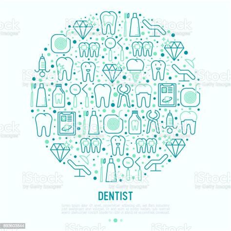 치아의 얇은 선 아이콘 원에서 치과 개념 이식 의료 장비 치약 크라운 치 현대 벡터 일러스트 레이 션 배너 웹 페이지 인쇄 미디어 가글에 대한 스톡 벡터 아트 및 기타