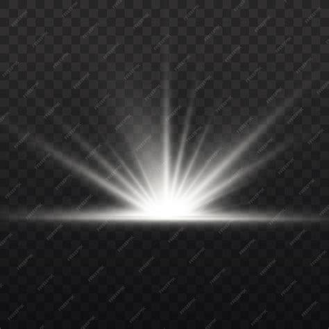 투명한 빛나는 태양 밝은 플래시 흰색 빛이 폭발합니다 밝은 플래시를 중앙에 둡니다 반짝이는 마법의 먼지 입자 밝은 별 프리미엄 벡터