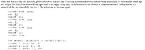 Solved Write The Pseudocode Of A Function GetStudentInfo To Chegg