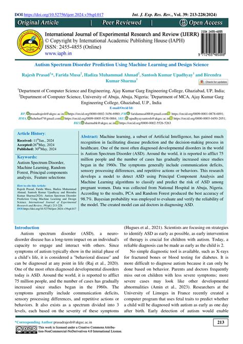 PDF Autism Spectrum Disorder Prediction Using Machine Learning And Design Science