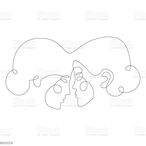 두 여성은 추상적인 한 연속 선 초상화에 직면한다 포스터 티셔츠 프린트 아바타 Pstcard 및 브로셔를 위한 현대적인 미니멀