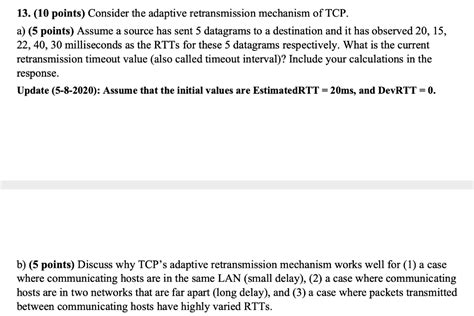 13 10 Points Consider The Adaptive Retransmission