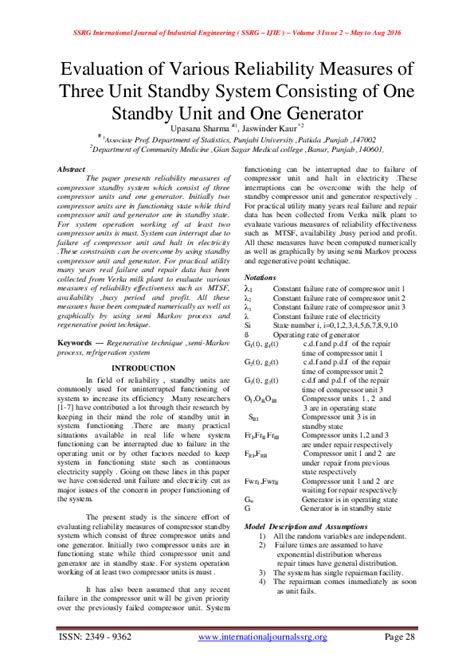 Pdf Evaluation Of Various Reliability Measures Of Three Unit Standby
