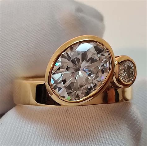 Wide Band Oval And Round Toi Et Moi Ring Bezel Set Engagement Ring