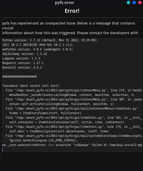 Error On Arch Linux After Upgrade To Python Issue Pyfa Org Pyfa Github