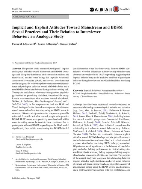 Pdf Implicit And Explicit Attitudes Toward Mainstream And Bdsm Sexual Practices And Their