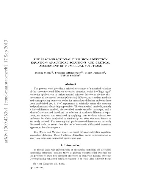 Pdf The Space Fractional Diffusion Advection Equation Analytical Solutions And Critical