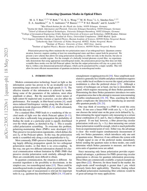 Pdf Protecting Quantum Modes In Optical Fibres