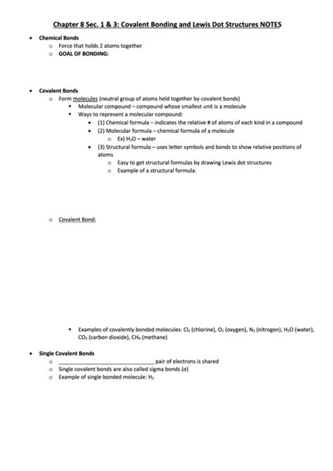 Covalent Bonding And Lewis Dot Structures Notes Printable Pdf Download