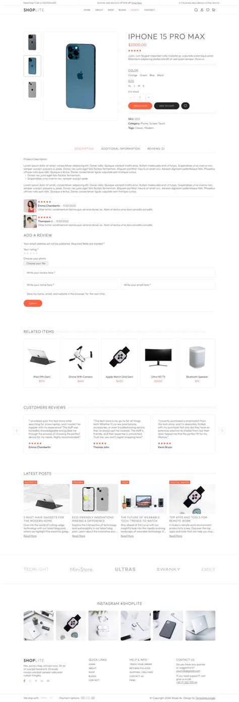 Shoplite Simple Ecommerce Free Figma Website Template