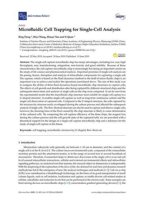 Pdf Microfluidic Cell Trapping For Single Cell Analysis