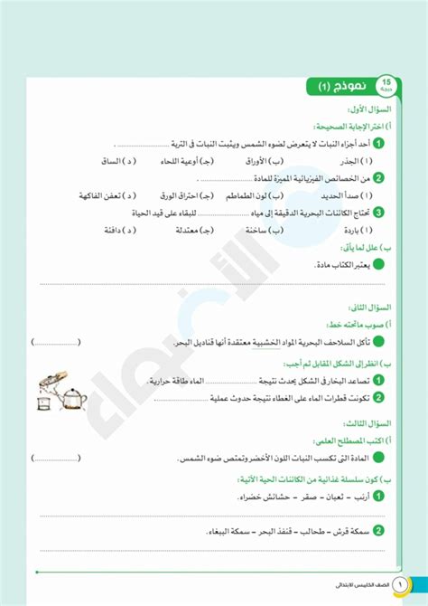 نماذج امتحان علوم خامسة ابتدائي ترم أول 2025 بصيغة Pdf
