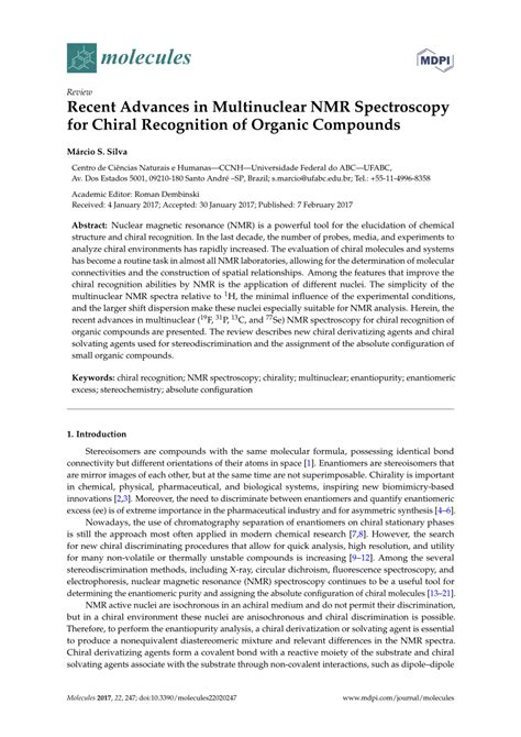 Pdf Recent Advances In Multinuclear Nmr Spectroscopy For Chiral