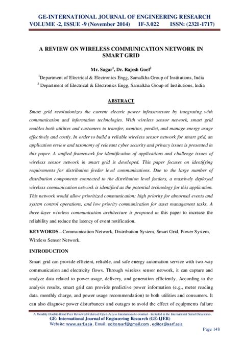 Pdf A Review On Wireless Communication Network In Smart Grid