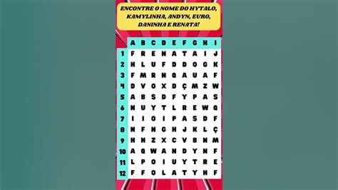 Encontre Os Nomes Quiz Hytalosantos Kamylinha Youtube