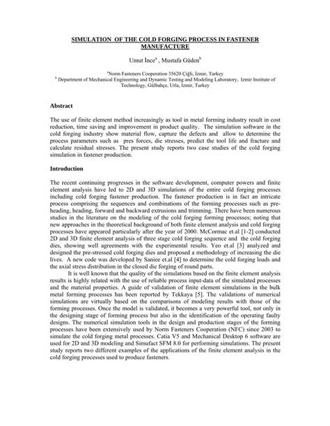 Pdf Application Of Cold Forging Simulations In … · The Use Of Finite