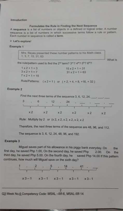 Solved Introduction Formulates The Rule In Finding The Next Sequence A Sequence Is A List Of