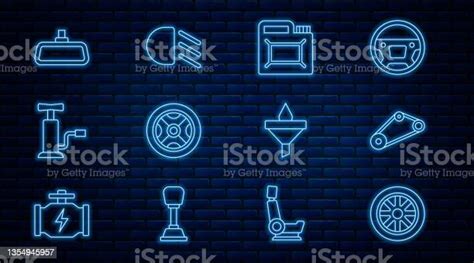 세트 라인 자동차 휠 타이밍 벨트 키트 모터 오일 공기 펌프 거울 깔때기 및 드롭 및 높은 빔 아이콘캐니스터 벡터 가솔린에 대한 스톡 벡터 아트 및 기타 이미지 Istock