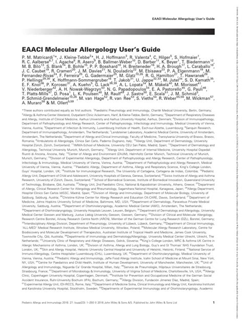 Pediatric Allergy Immunology 2016 Matricardi Eaaci Molecular Allergology User S Guide