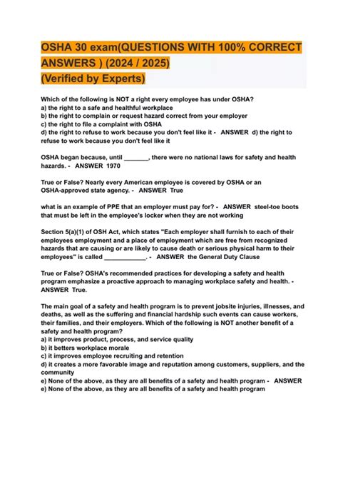Osha 30 Exam Questions With 100 Correct Answers 2024 2025 Verified By Experts Osha 30