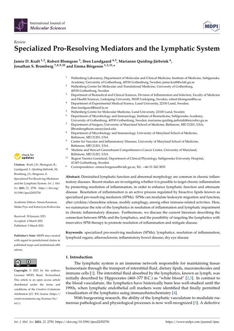 Pdf Specialized Pro Resolving Mediators And The Lymphatic System