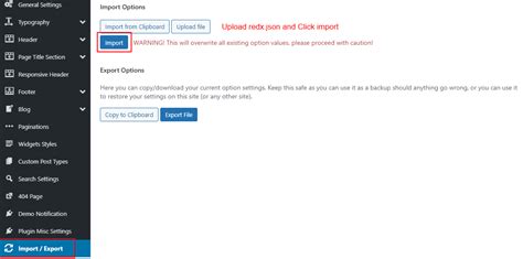 Manual Redux Options Import Documentation