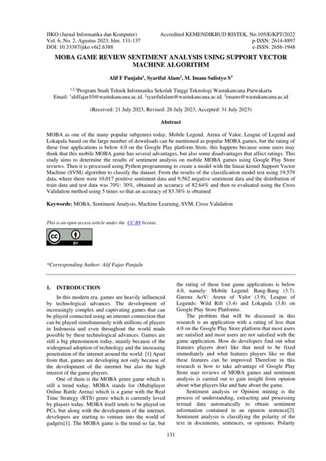 pdf moba game review sentiment analysis using support vector machine algorithm