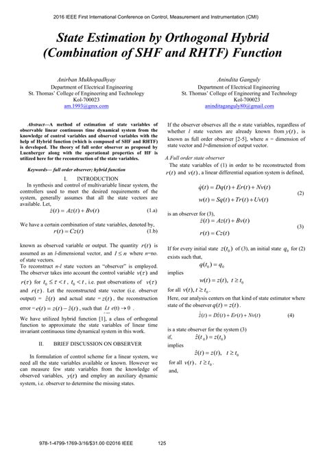 Pdf State Estimation By Orthogonal Hybrid Combination Of Shf And Rhtf Function