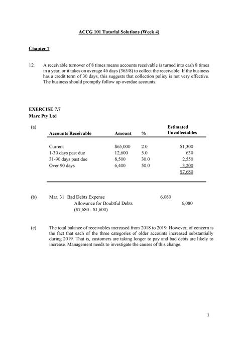 Accg 101 Tutorial Solutions Week 4 Accg 101 Tutorial Solutions Week 4 Chapter 7 12 A